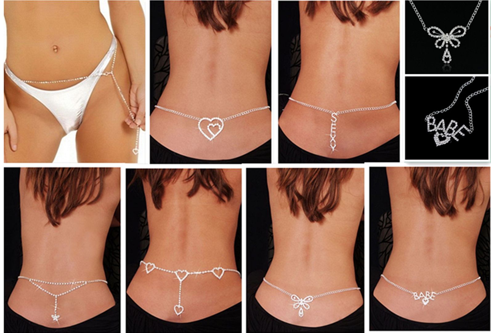 Sexy Glittery Jewelry Rhinestone Heart Butterfly Belly Waist Low Back